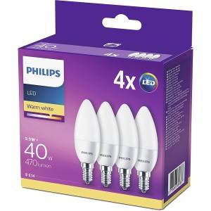 LED Candle 5.5w E14/SES 240v Philips Warm White Frosted/ Opal - 4 pack ...